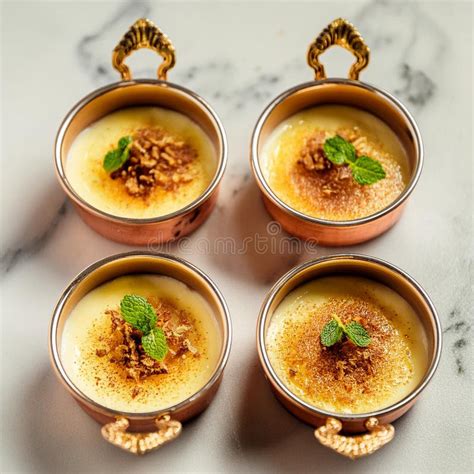 Exquisite Custard Dessert In Copper Pots Ai Content Generation Stock Illustration