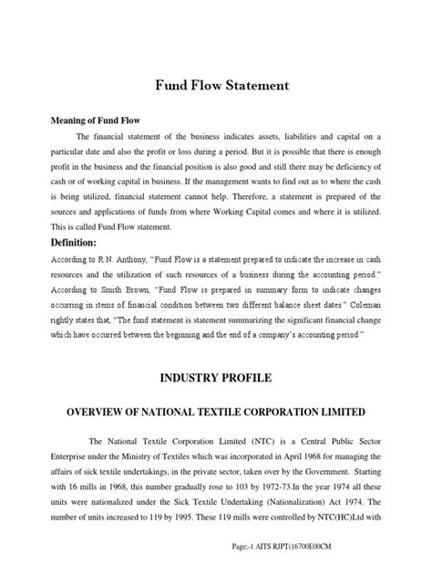 Fund Flow Statement Pdf Cotton Mill Working Capital
