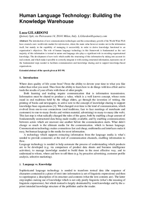 Pdf Human Language Technology Building The Knowledge Warehouse