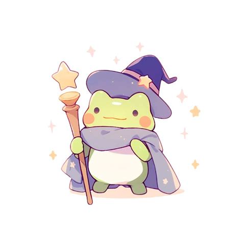 Cute Kawaii Froggy Frog Wizard Pastel And Purple Sticker Frog Art