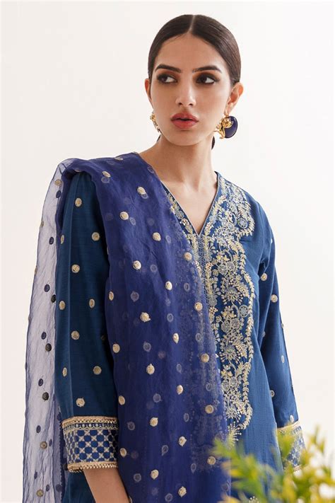 Blue Embroidered Shirt Shalwar Dupatta Khaddar Wulc23e30295 Suit