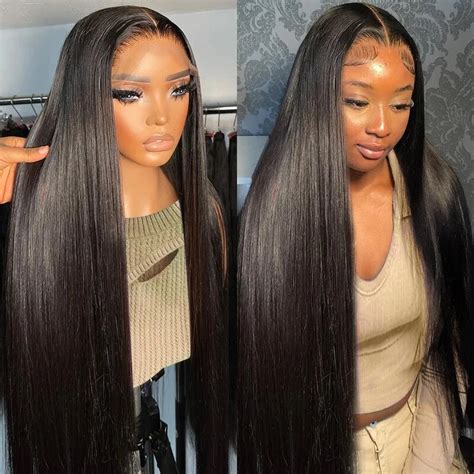 40 Inch Bone Straight Lace Front Wig Pre Plucked Glueless Wig Hd Trans