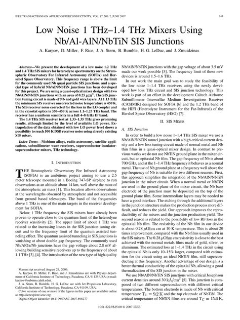 Pdf Low Noise 1 Thz 1 4 Thz Mixers Using Nb Al Aln Nbtin Sis Junctions