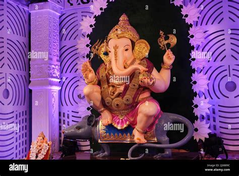 02 September 2022 Pune Maharashtra India Beautiful Idol Of Lord Ganesh Installed By Guruji
