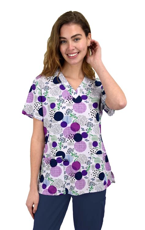 Green Town Scrubs For Women V Neck Scrub Top Print Tops 3 Pockets
