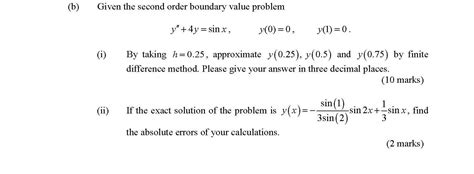 Solved B Given The Second Order Boundary Value Problem Y