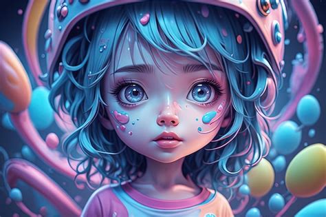 Premium Photo Cute Alien Girl In The Universecartoon Girl With Pink