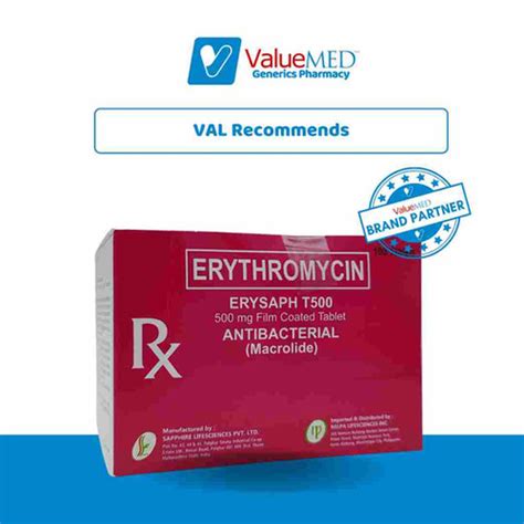 Erythromycin 500 Mg Tablet 100 S ERYSAPH T500 ValueMed Generics