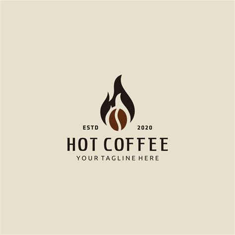 Hot Coffee Roaster Vintage Logo Design With Coffee Beans And Flame