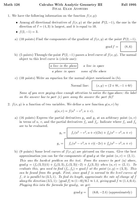 Math 126 Final Exam Answers Page 1