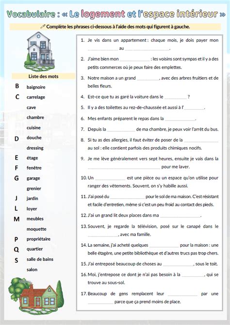 Vocabulaire Fle Le Logement Et Lespace Intérieur Exercice Phrases