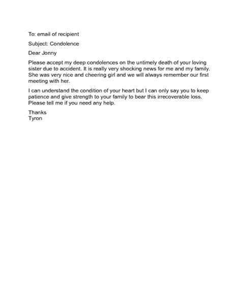 Condolence Email Sample Edit Fill Sign Online Handypdf