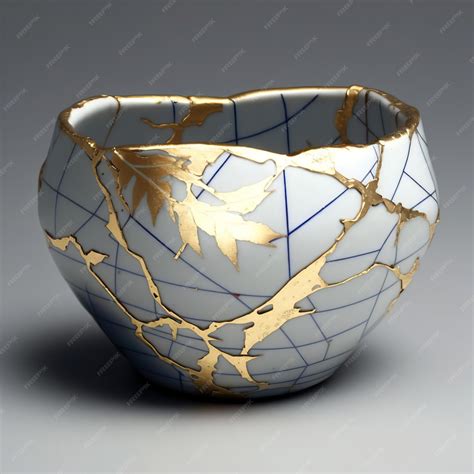 Japanese Kintsugi Healing With Gold Ceramic Vase Premium Ai Generated