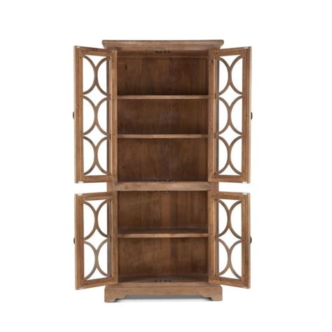 Antique Oak Tall Glass Cabinet Coastal Wood Display Cabinet The