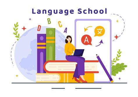 Language School Vector Illustration Of Online Learning Courses
