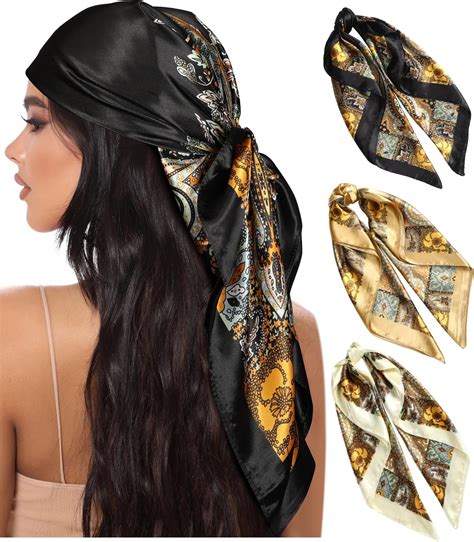 Leeven 3 Pieces Colorful Women Satin Edge Scarves 57x55