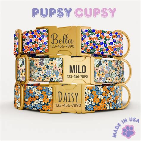 Personalized Dog Collar Spring Flowers Dog Collar With Leash Floral