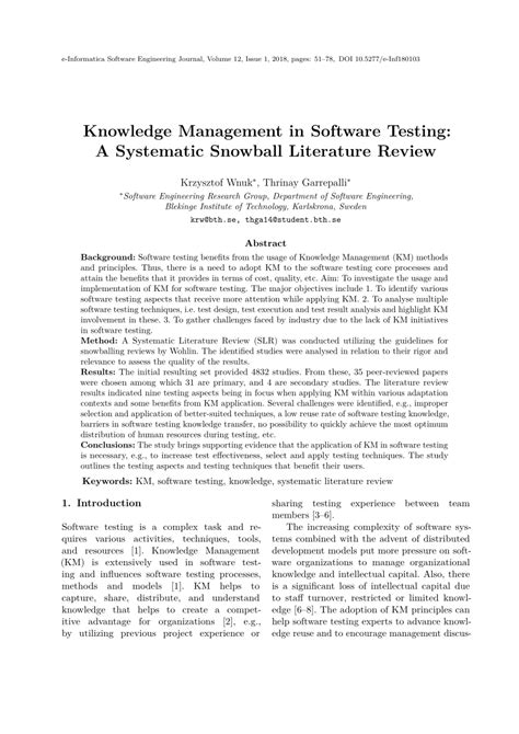 Pdf Knowledge Management In Software Testing A Systematic Snowball