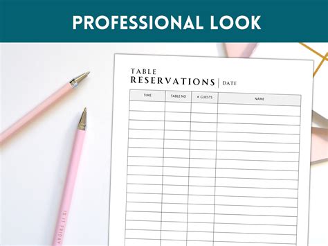 Printable Table Reservation List Restaurant Table Reservation Form