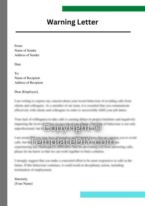 Warning Letter For Call Avoidance Sample Template Examples
