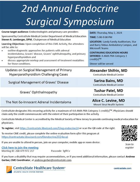 Endocrine And Endocrine Surgery Symposium At Centrastate On May 2nd Virtual Option Is