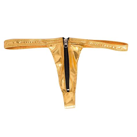 Elastic Leather Zip Open Front Thong G String T Back Briefs Sexy