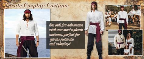 Verceco Mens Pirate Costume Outfit Renaissance Costume Men