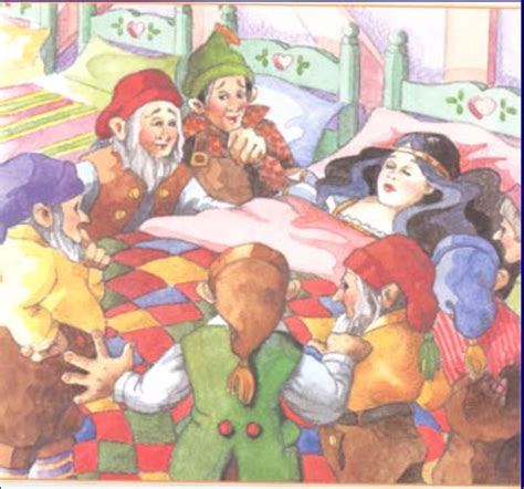 Snow White Sleeping In The Bed As The Seven Dwarfs Have Found Her There