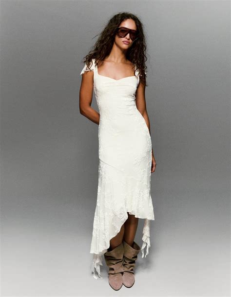 Asymmetric Velvet Midi Dress Women Bershka