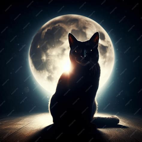 Premium Photo A Black Cat In The Spotlight In Front Of A Full Moon