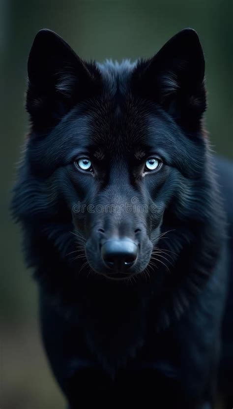 Intense Stare Black Furred Wolf Piercing Blue Eyes Intense Gaze