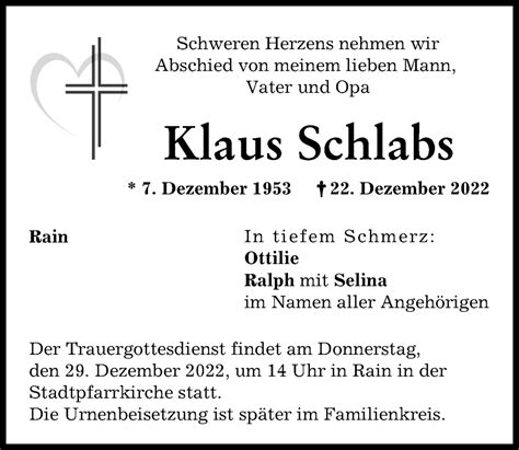 Traueranzeigen Von Klaus Schlabs Augsburger Allgemeine Zeitung