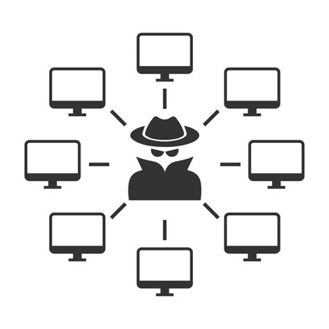 Vector Illustration Of Hacker Network Icon In Dark Color And White