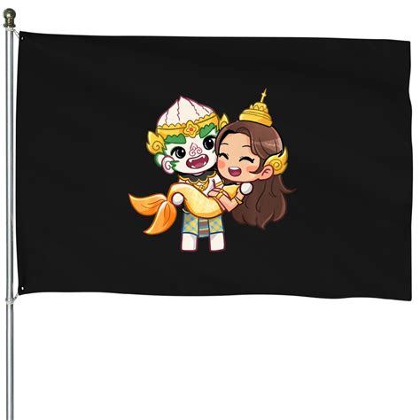 Chibi Anime Cambodian Khmer Thai Lao Hanuman Apsara Mermaid Premium House Flags