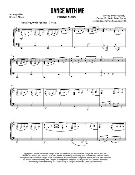 Dance With Me Par Bruno Mars Partitions Pour Piano Solo Arr Kristen