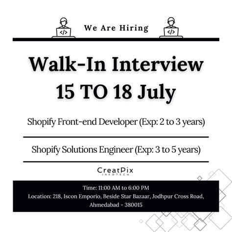 Walkininterview Shopifyjobs Ahmedabadjobs Frontenddeveloper