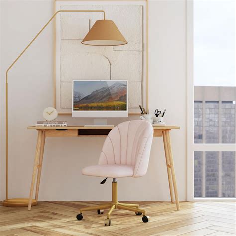 Linon Home Decor Adalynn Swivel Desk Chair With Blush Pink Cushion In Gold