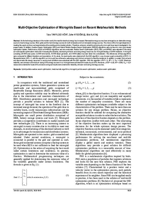 Pdf Multi Objective Optimization Of Microgrids Based On Recent Metaheuristic Methods
