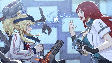 Non Web Source Official Art 2girls Anger Vein Arguing Blonde Hair Breasts Cleavage Code