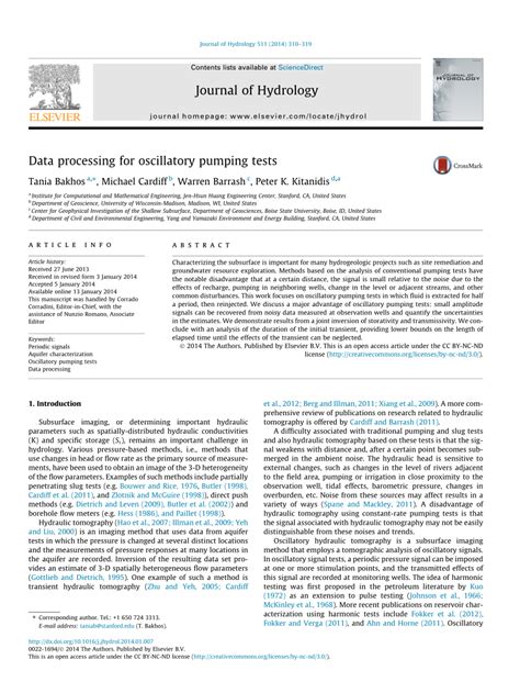 Pdf Data Processing For Oscillatory Pumping Tests
