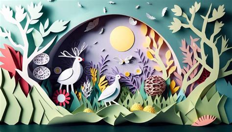 Easter Concept Cute Paper Cut Origami Art Ai Generative Stock Illustration Illustration Of