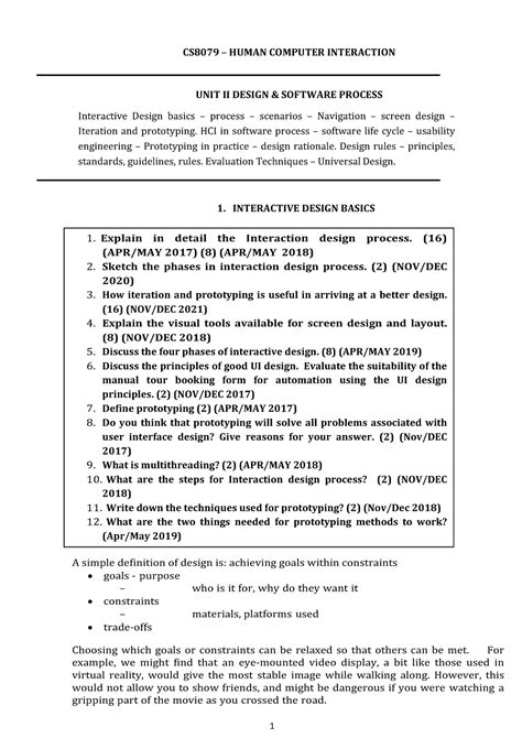 UNIT II Notes CS HUMAN COMPUTER INTERACTION UNIT II DESIGN SOFTWARE PROCESS Studocu