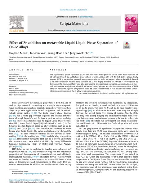 Pdf Effect Of Zr Addition On Metastable Liquid Liquid Phase