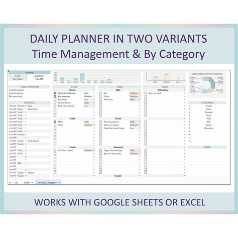 Daily Planner Sheet Time Management Working Hours Planner Daily To