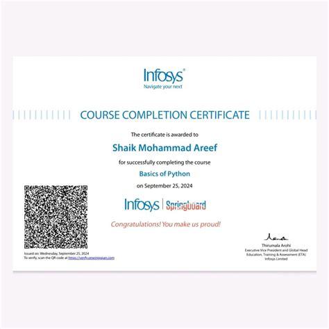 Python Programming Learning Certification Infosysspringboard Shaik Areef