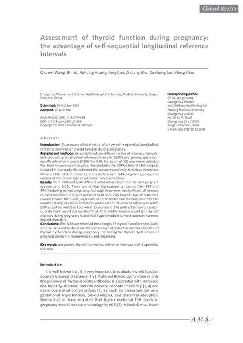 Pdf Assessment Of Thyroid Function During Pregnancy The Advantage Of