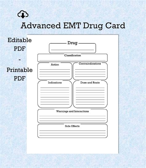 Advanced Emt Drug Cardspharmacology Template Size Letter 85x11 Etsy