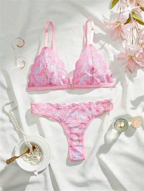 Classic Sexy Shell Trimmed Lace Bra And Thong Sexy Lingerie Set For