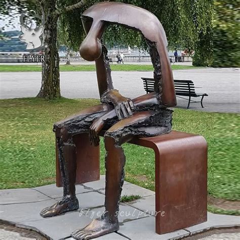 Large Cast Bronze Abstract Sculpture Melancolie Outdoor Sitting Man