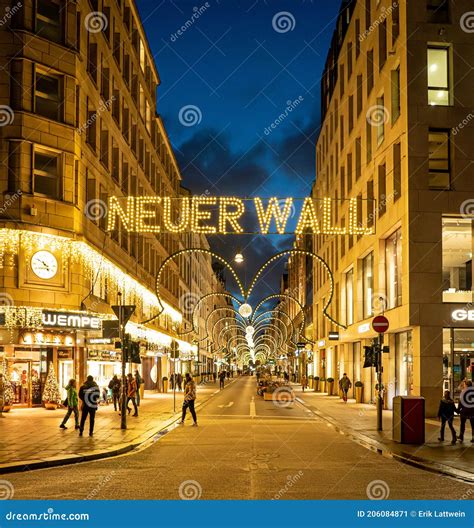 Famous Street Neuer Wall In The City Center Of Hamburg By Night